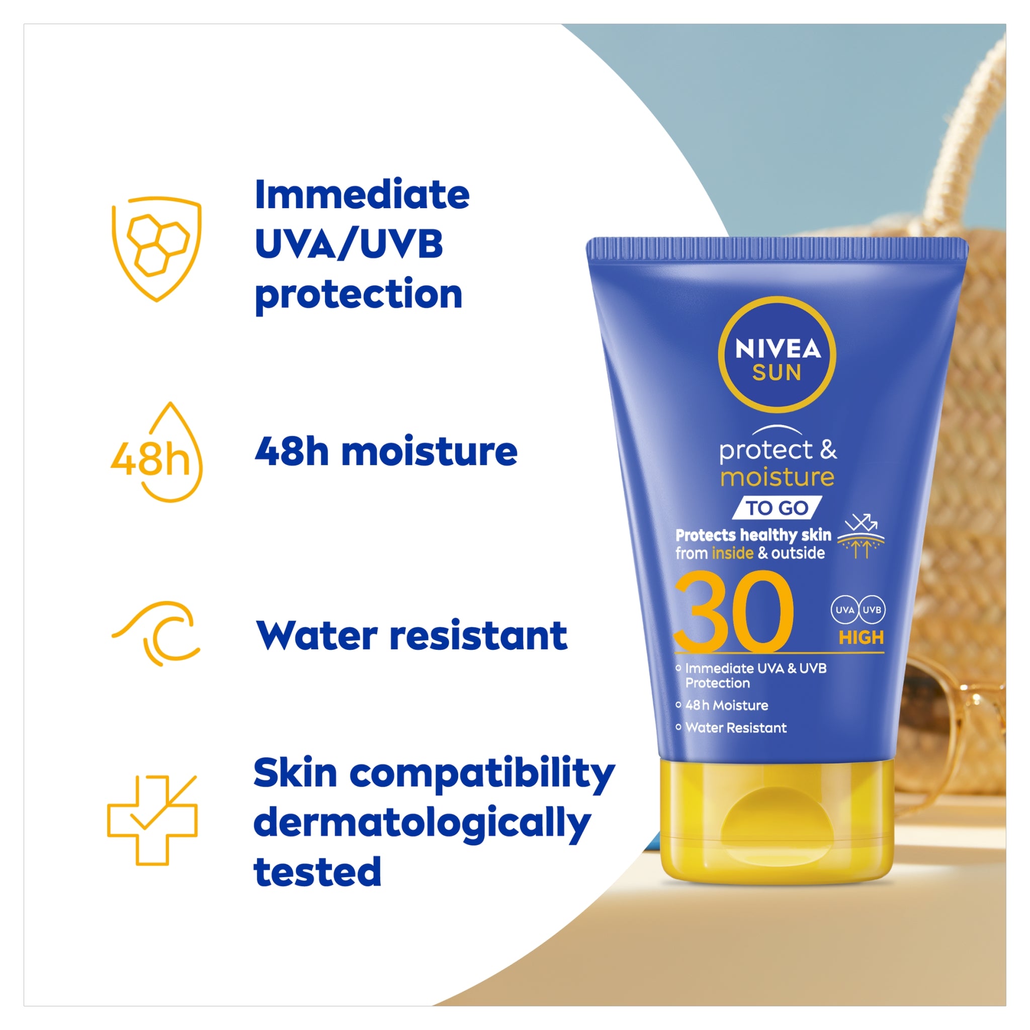 NIVEA Protect & Moisture To Go Sun Cream SPF 30 50ML | Suncare | Rowlands Online Pharmacy