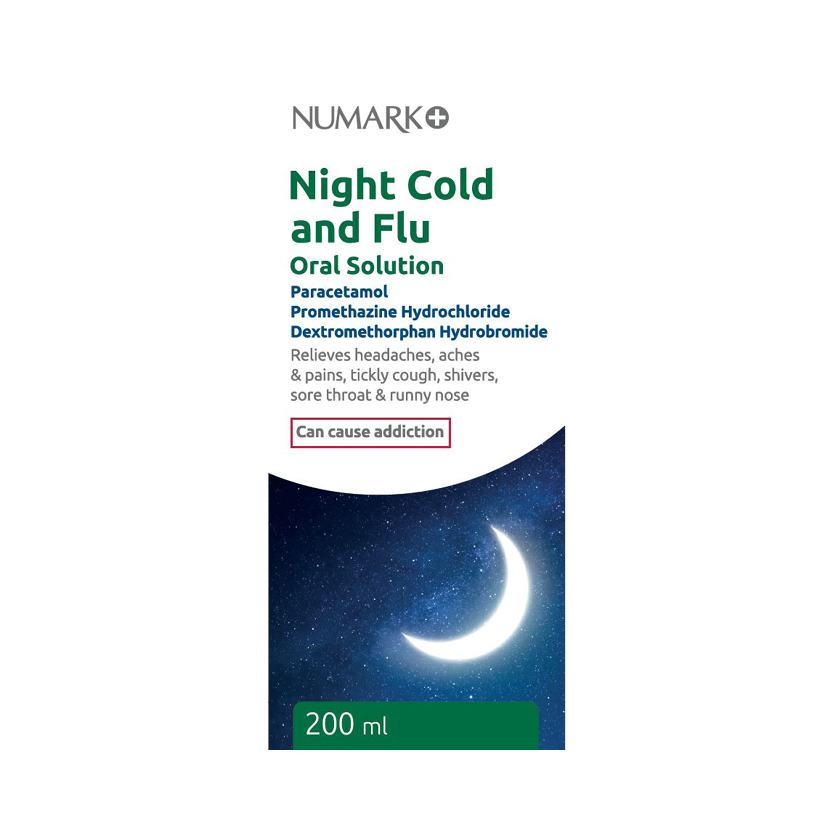 Numark Night Cold & Flu Oral Solution 200ml | Cough, Cold and Flu | Rowlands Online Pharmacy