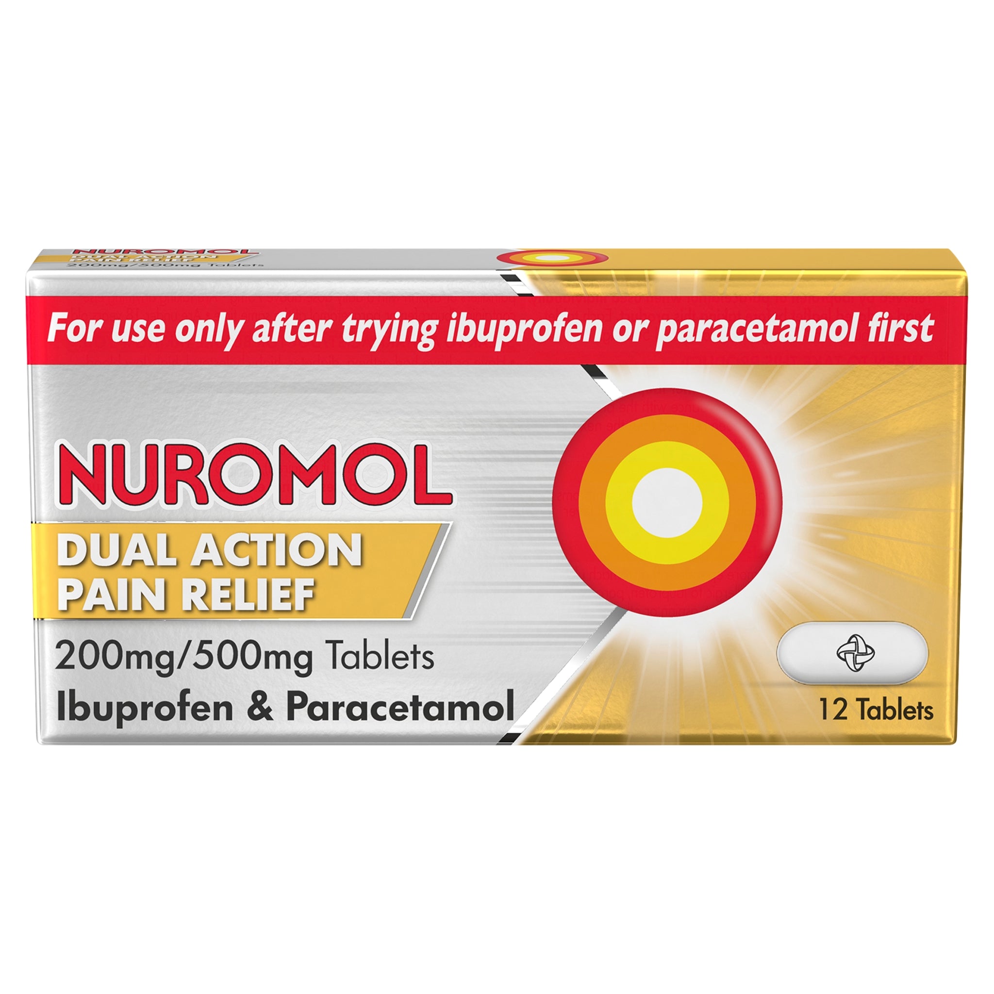 Nuromol Dual Action Pain Relief 200mg/500mg tablets - 12 Tablets | Pain ...