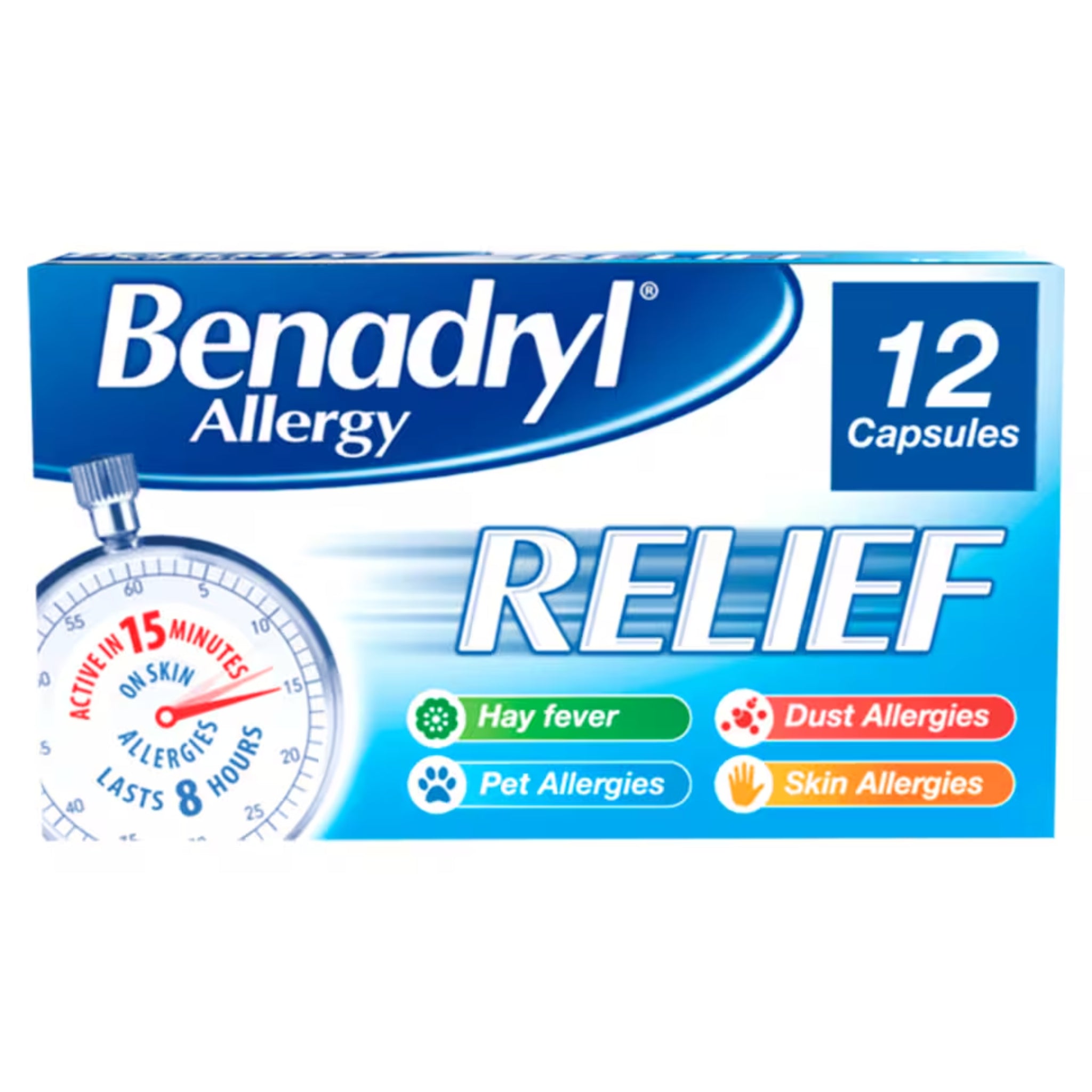 Benadryl Allergy Relief Capsules - 12 Capsules | Allergies and Hayfever ...