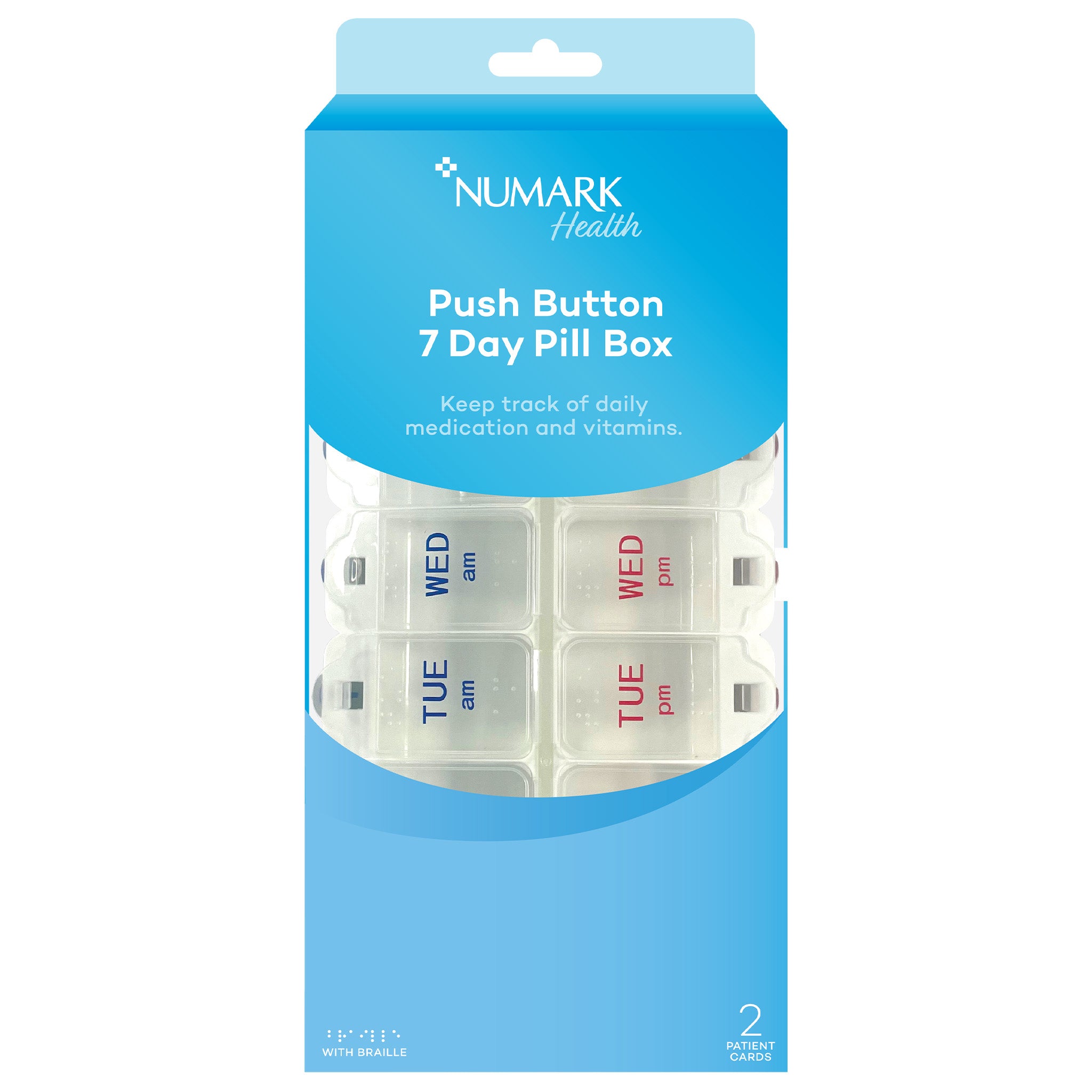 Numark Push Button 7 Day Pill Box With Braille | Health Accessories ...