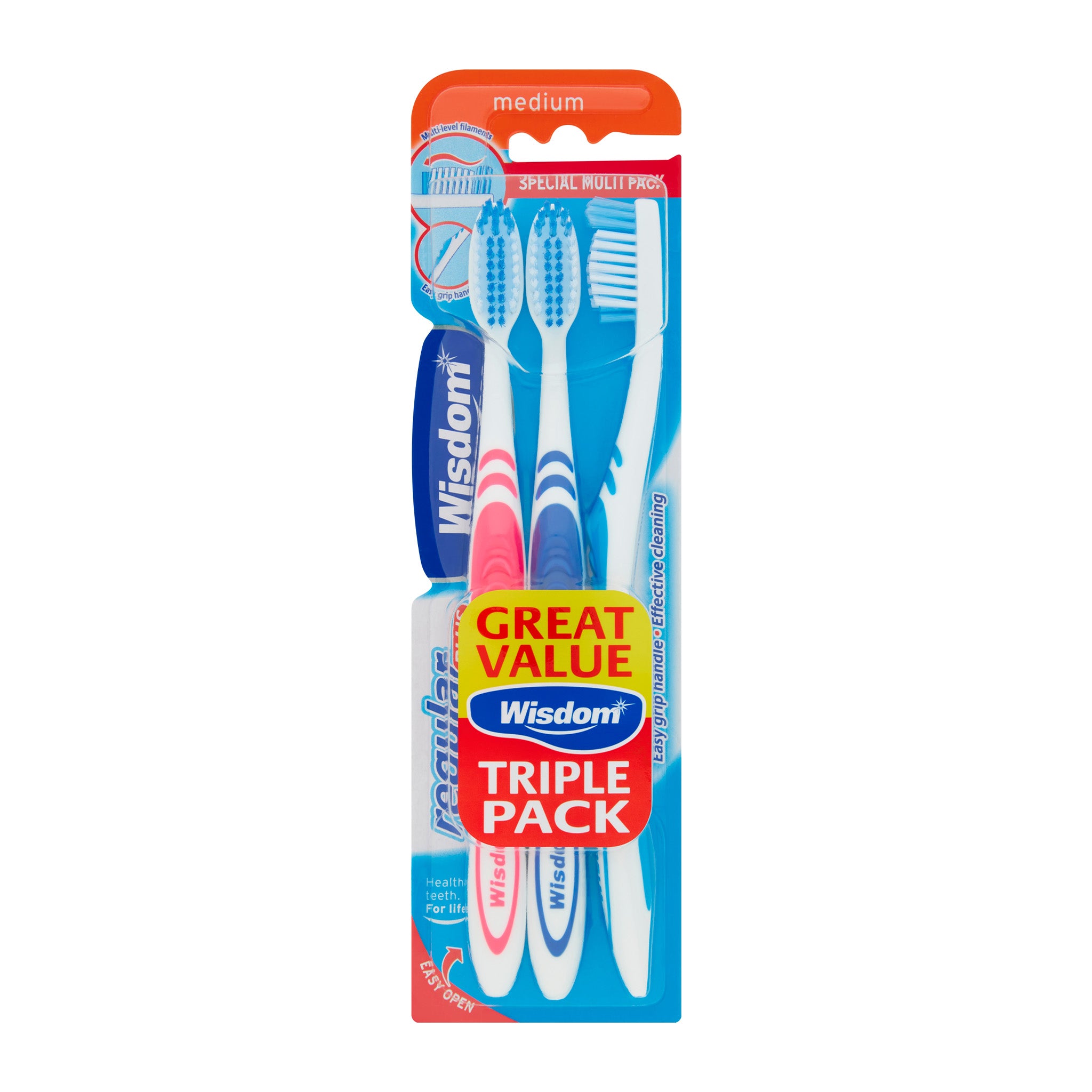 Wisdom Regular Plus Medium Toothbrush - 3 Pack | Manual Toothbrushes | Rowlands Online Pharmacy